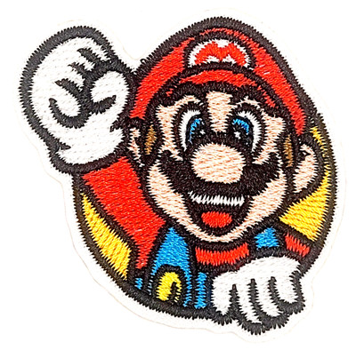 MARIO SUPER MARIO BROS IRON ON Patch CLINCHED FIST IN THE AIR RED BLUE ...