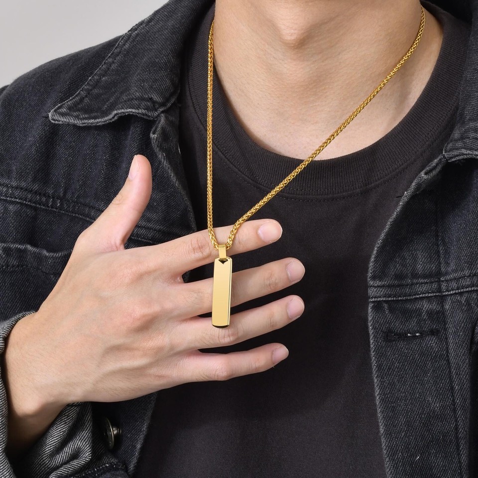 Vnox Personalized Bar Initial Necklaces for Men Boys Geometric Vertical ...