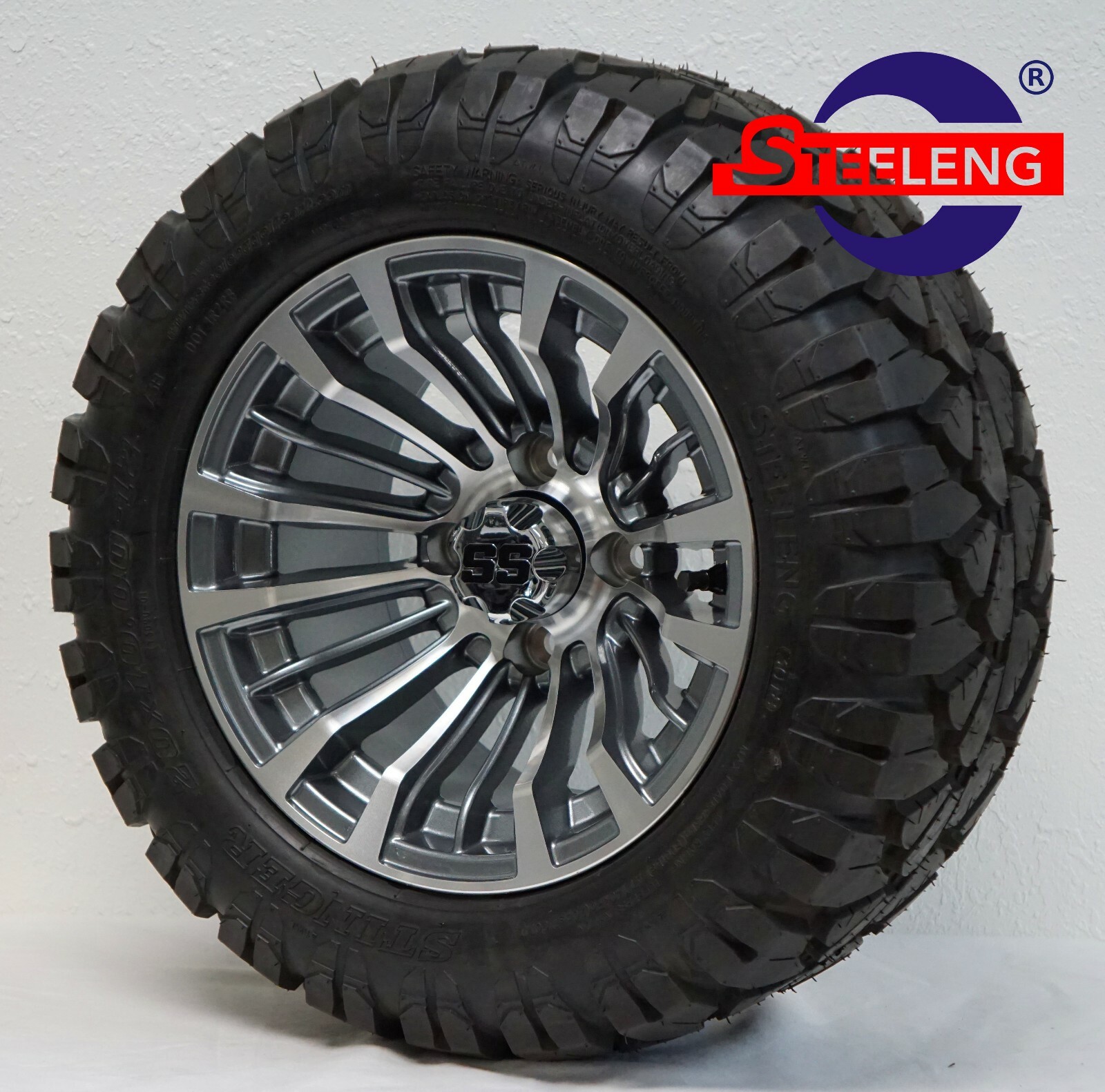 GOLF CART 12" GUNMETAL MATADOR WHEELS and 20" STINGER ALL TERRAIN DOT ...