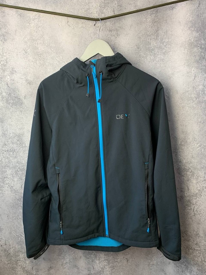 OEX Jacket Mens Large Grey Polygon Soft Shell Outdoor Hiking Coat Full ...