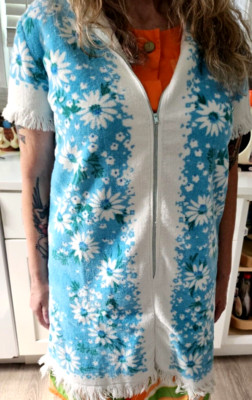 70s Towel Terry Cloth Coverup Tunic Beach Dress Zip Front S-M | eBay