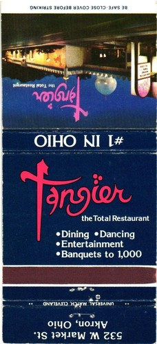 Akron Ohio Tangiers The Total Restaurant Vintage Matchbook Cover | eBay