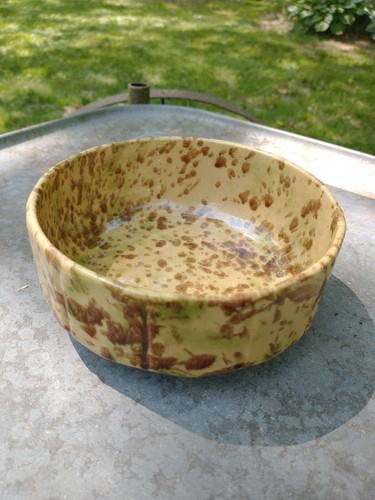 Vintage Spongeware Spatterware Green/Yellow Ware Brown Pottery Bowl 6 ...