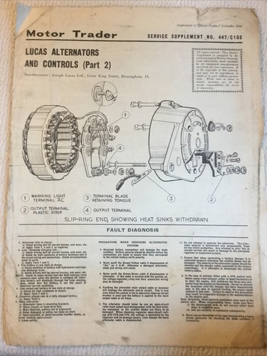 Lucas Alternators & Controls. Motor Trader Supp. Servicing Data No 446 ...