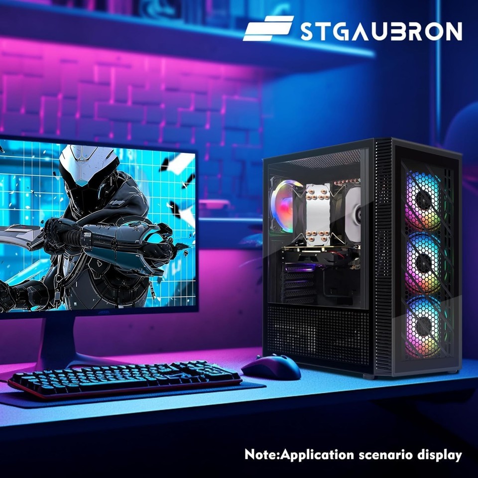 STGAubron Gaming PC Desktop i7 RX 550 16GB RAM 512GB SSD WiFi BT 5.0 ...