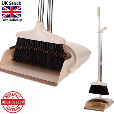 Long Handled Dustpan and Brush Set Strong Metal Handle Dust Pan & Broom ...