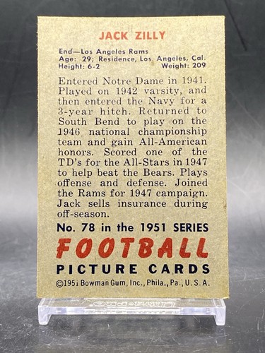 1951 Bowman #78 Jack Zilly Los Angeles Rams VTG Football Trading Card ...