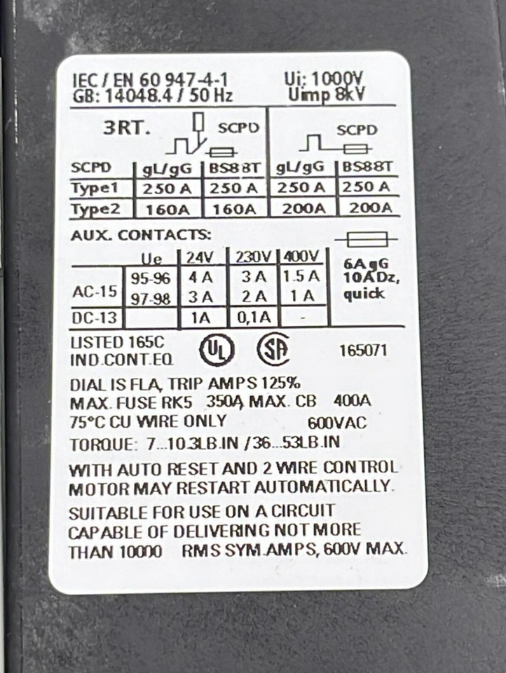 NEW** Siemens 3RU1146-4MB1 Overload relay 80-100A | eBay