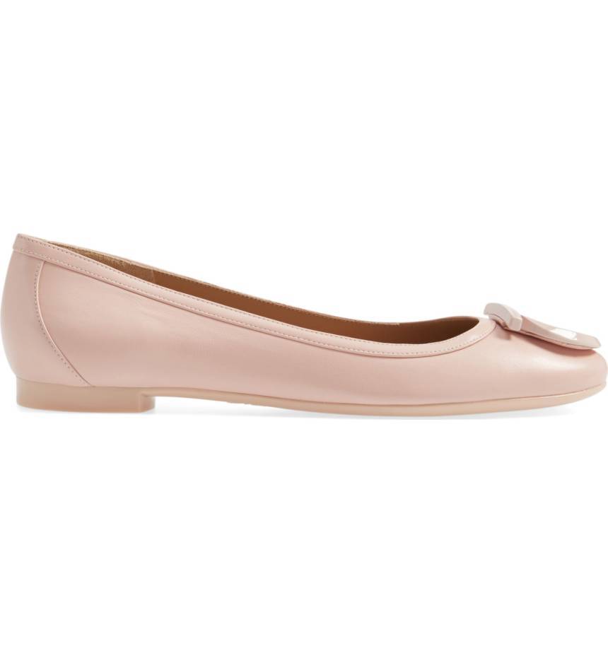 NIB Salvatore Ferragamo ENA Logo Ballet Flat Shoe Bon Bon PINK Leather ...