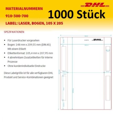1000 DHL Versandlabel 910-300-700 A5 Versandetiketten Paketlabel ...