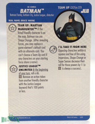 Heroclix Justice League Unlimited set Batman #005a.09 Team-Up card ...