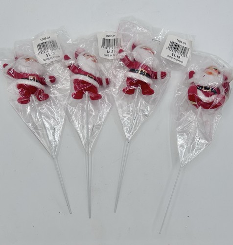 Vintage Flocked Santa Christmas Floral Craft Picks Plastic Face Lot of ...