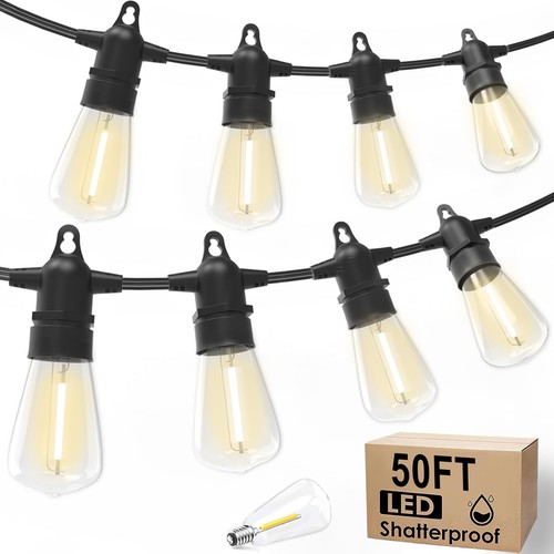 50ft Outdoor LED String Lights with ST38 Shatterproof Bulbs ...