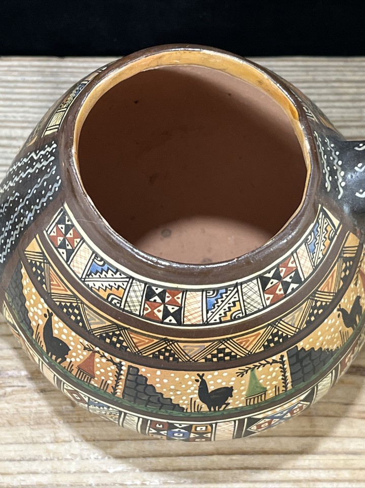 Peruvian Hand Painted Terra Cotta Pottery Tea Pot Inca Style HTF | eBay