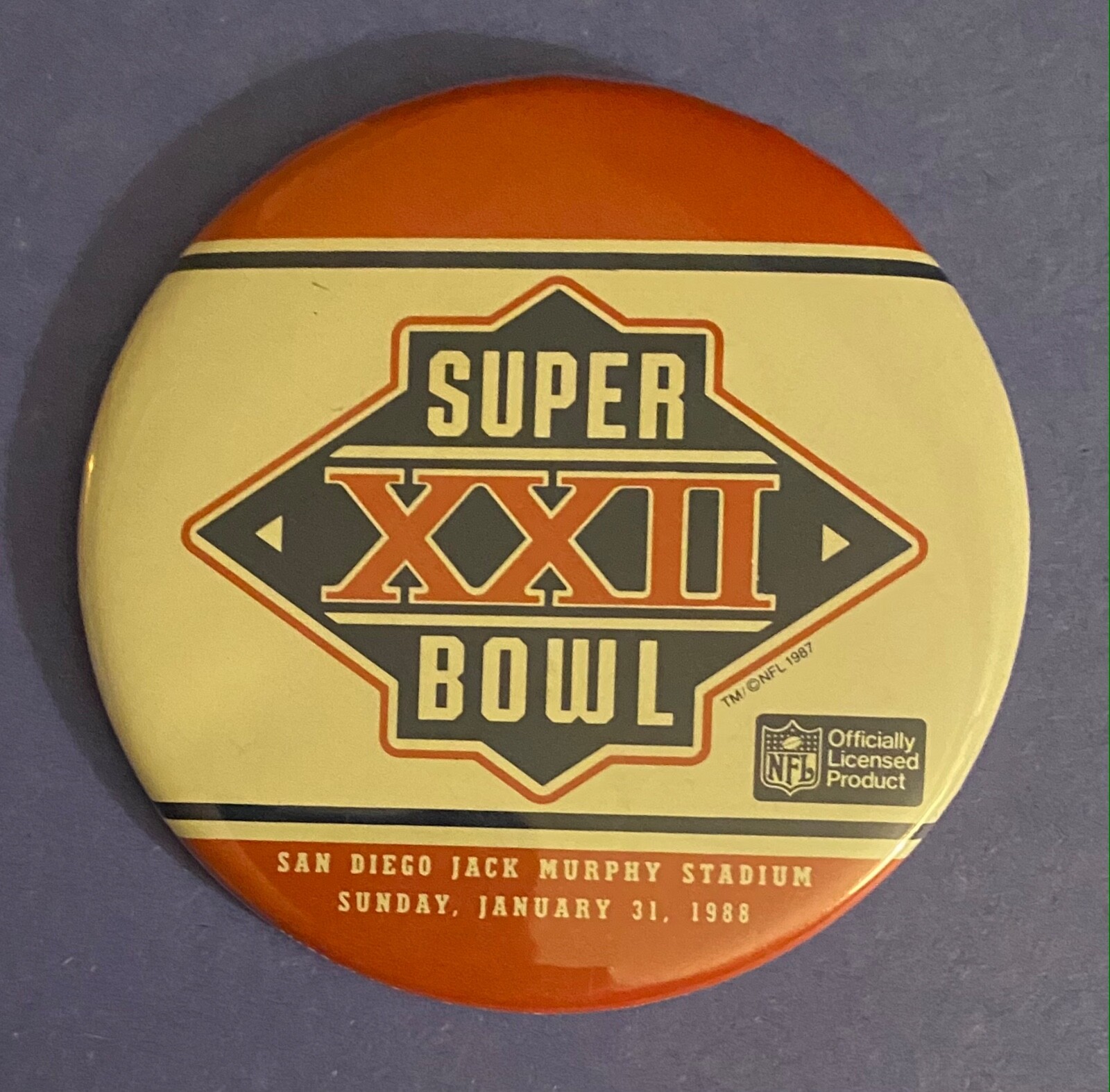 1988 NFL OFFICIAL SUPER BOWL XXII PIN BUTTON REDSKINS VS BRONCOS Large ...