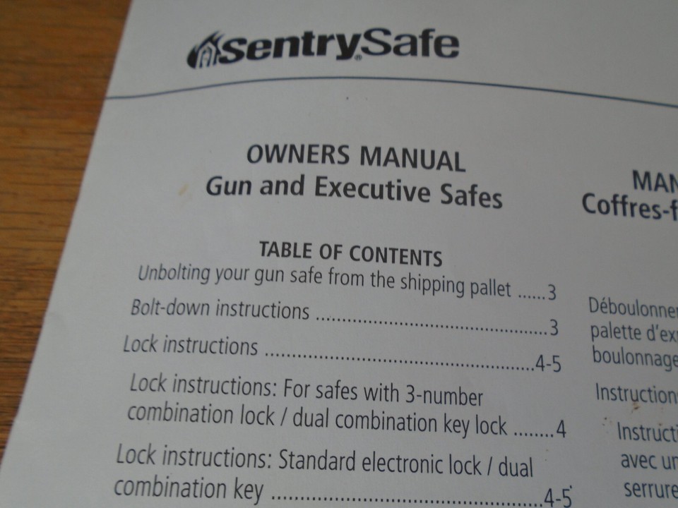 Sentry Safe Owner's Manual Gun and Executive Safes | eBay