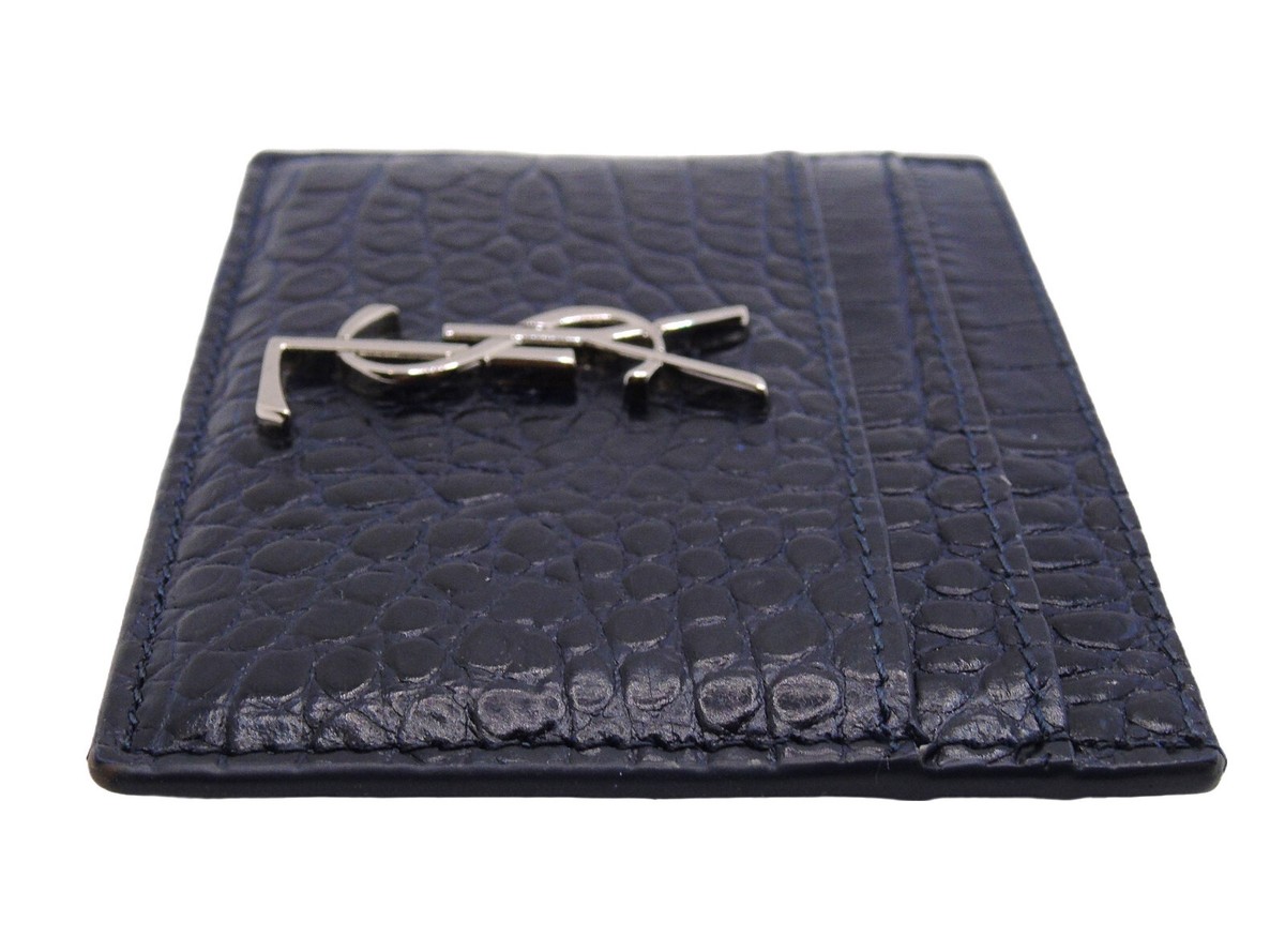 Saint Laurent Cassandre Silver YSL Logo Blue Crocodile Saint Laurent Cassandre Silver YSL Logo Blue Crocodile