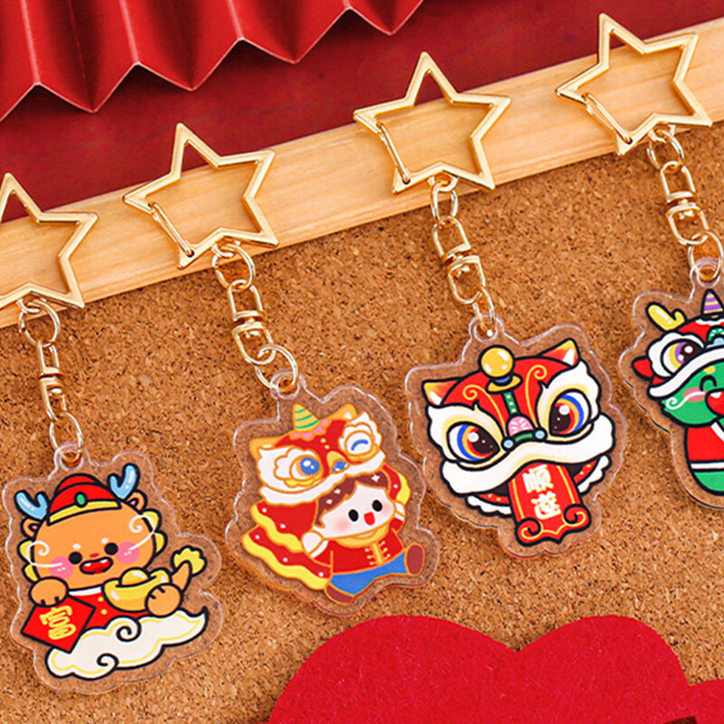 Cartoon Cute Animal Pendant Keychain Chinese Style Dragon Year Acrylic ...
