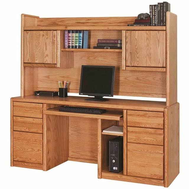 Martin Furniture Contemporary Computer Credenza With Hutch in Medium ...