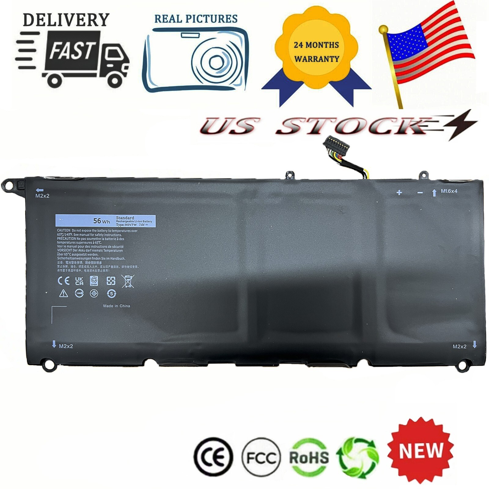 90V7W 56Wh Battery For Dell XPS 13 9350 9343 P54G JD25G 0DRRP 0N7T6 ...