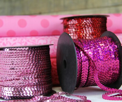 6MM SEQUIN STRING - BIG 80 YD ROLLS - 17 COLORS - SOLID & HOLOGRAPHIC ...