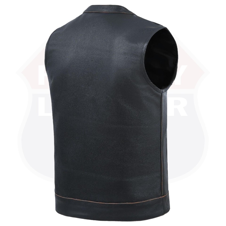 SOA Men's Rub Buff Leather Vest Anarchy Motorcycle Biker Club Concealed ...