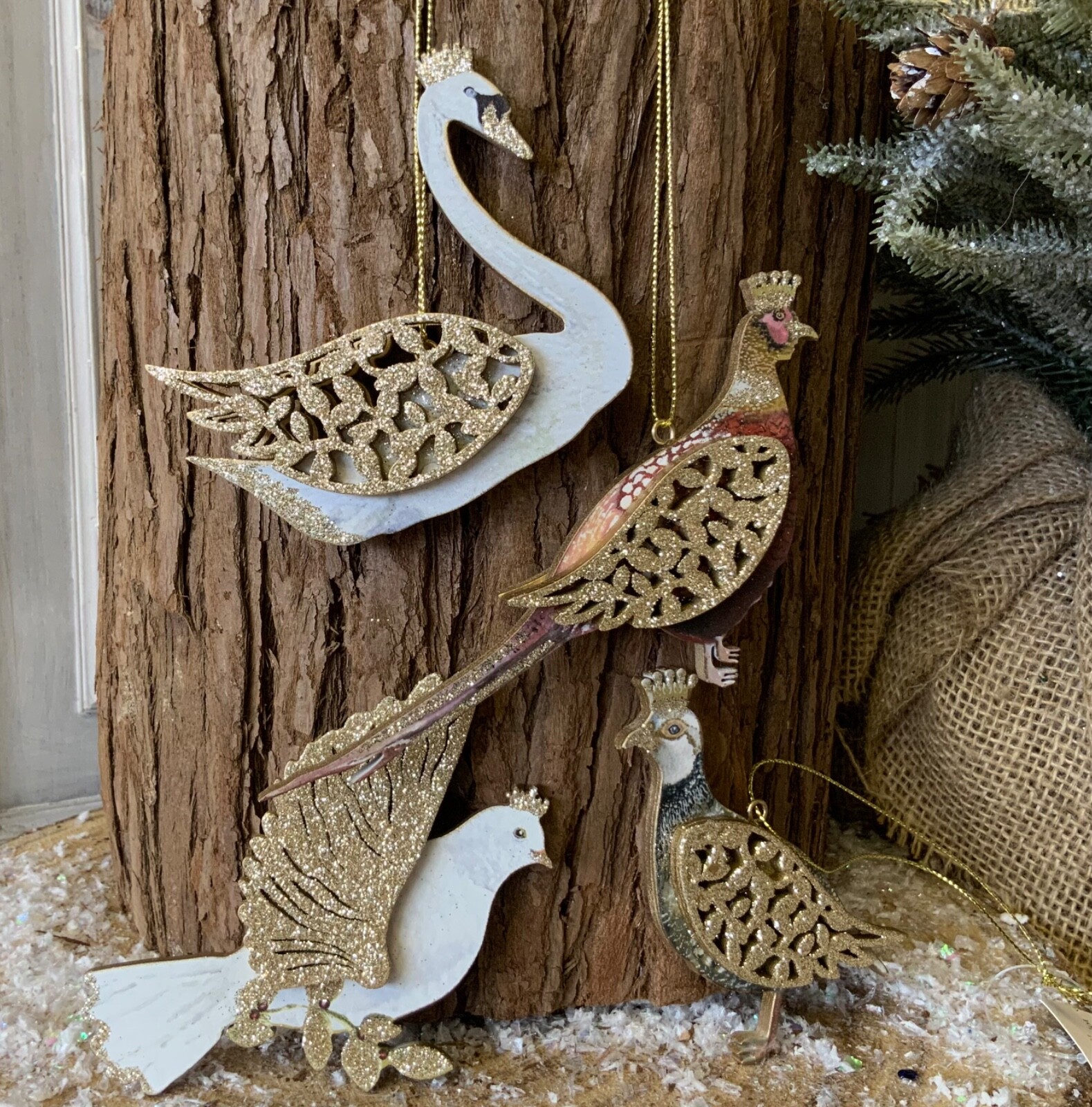 Fretwork Game Bird Gold Glitter Wing Christmas Tree Decoration Gisela ...