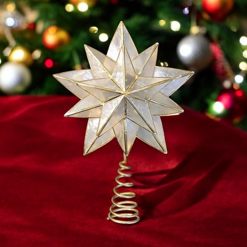 Capiz Shell Star Christmas Tree Topper Two Sided Triple 3D Stars Gold ...
