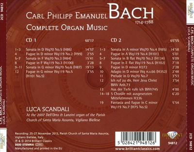 LUCA SCANDALI CARL PHILIPP EMANUEL BACH: COMPLETE ORGAN MUSIC NEW CD 5028421948126| eBay