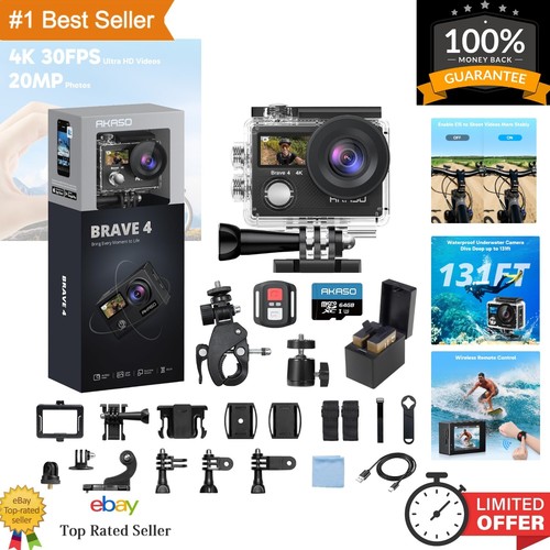 4K Waterproof Action Camera Bundle with 64GB Card & Accessories for ...