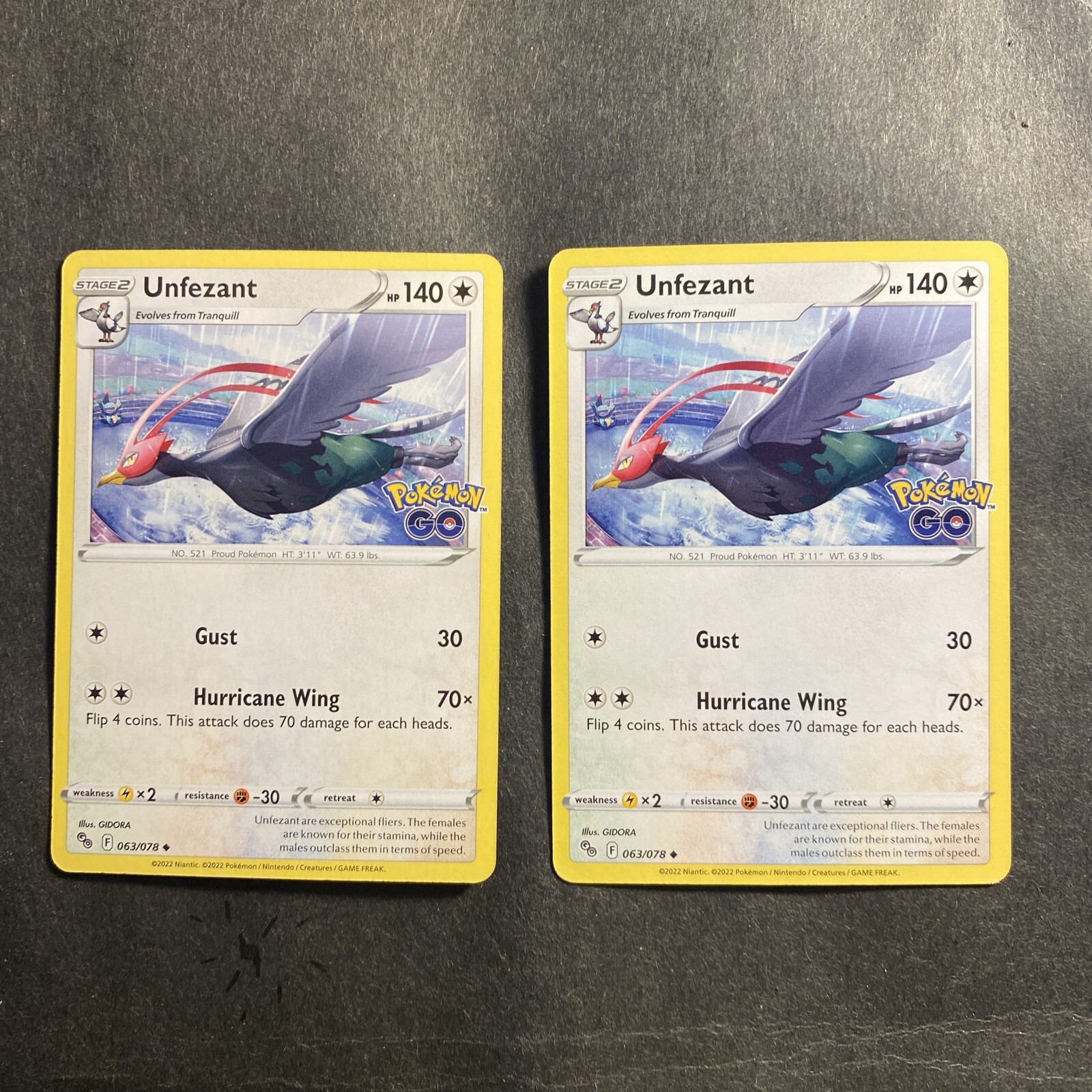 (2) Lot 2022 Pokemon Go Set Nintendo Unfezant Card 63 /78 | eBay