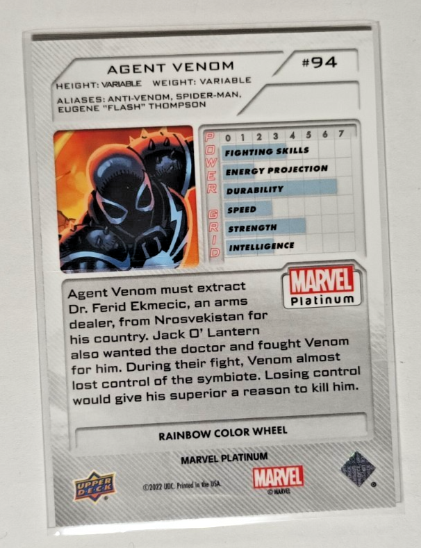 2023 ud marvel platinum #94 agent venom epack rainbow color wheel ...
