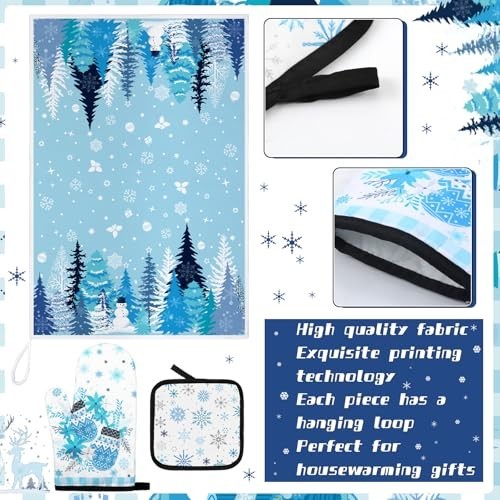 8 Pcs Winter Snowman Kitchen Towel & Oven Mitt Set, Reindeer Decor ...
