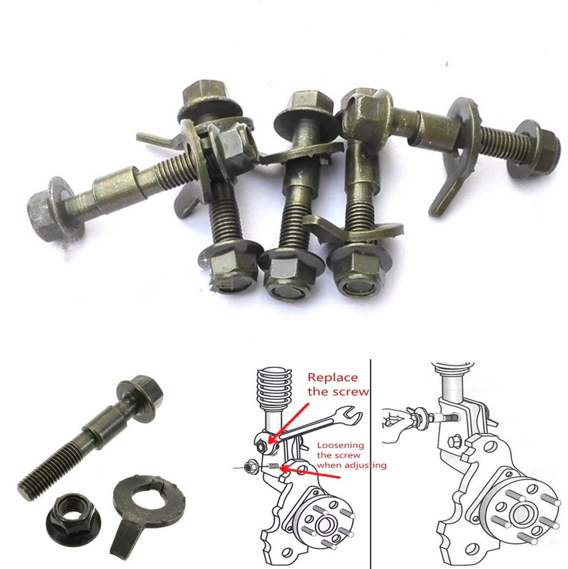 4Pcs 12mm Steel Car Four Wheel Alignment Camber Bolt Screws Kit 10.9 ...