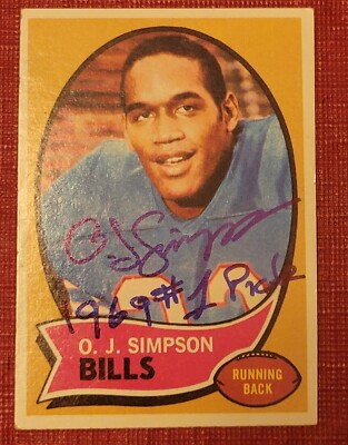 OJ Simpson 1970 Topps Rookie card #90 Hand signed with 1969 #1 Pick on ...
