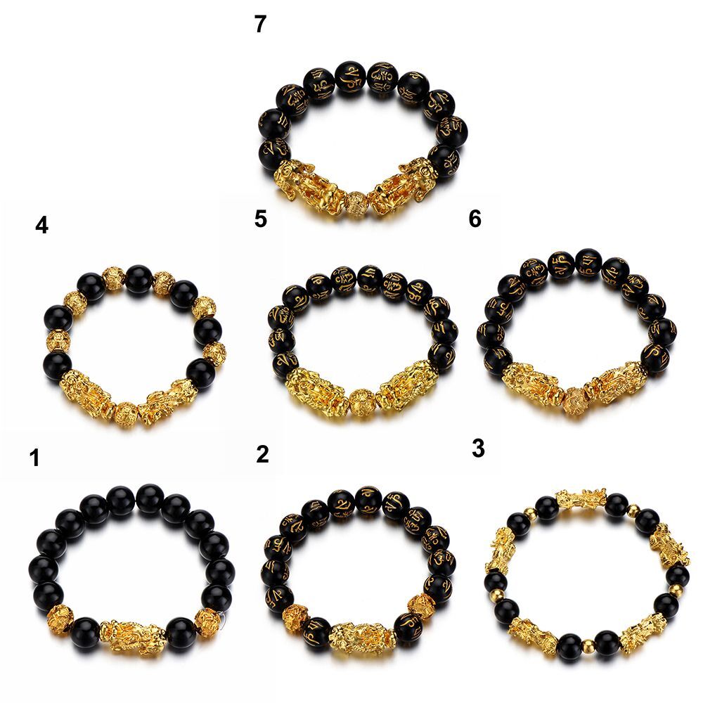 Jewelry Golden Pixiu Bracelet Obsidian Bangle Amulet Black Bead ...