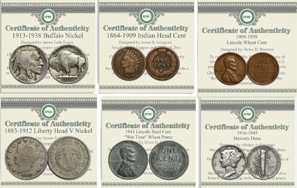 Rare Coin Set 6 Mercury Dime Buffalo , V Nickel, Indian Wheat & Steel ...