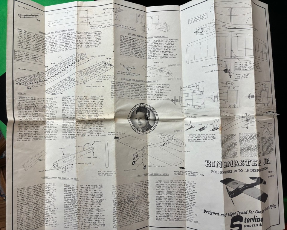 1950s Vintage Sterling Ringmaster Jr Model Airplane Kit INSTRUCTIONS ...