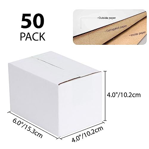 6x4x4 Shipping Boxes Set of 50 White Corrugated Cardboard Box for ...