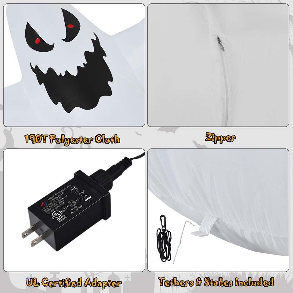 12ft Inflatable Halloween Blow Up Ghost Decoration w/ Built-in LED ...