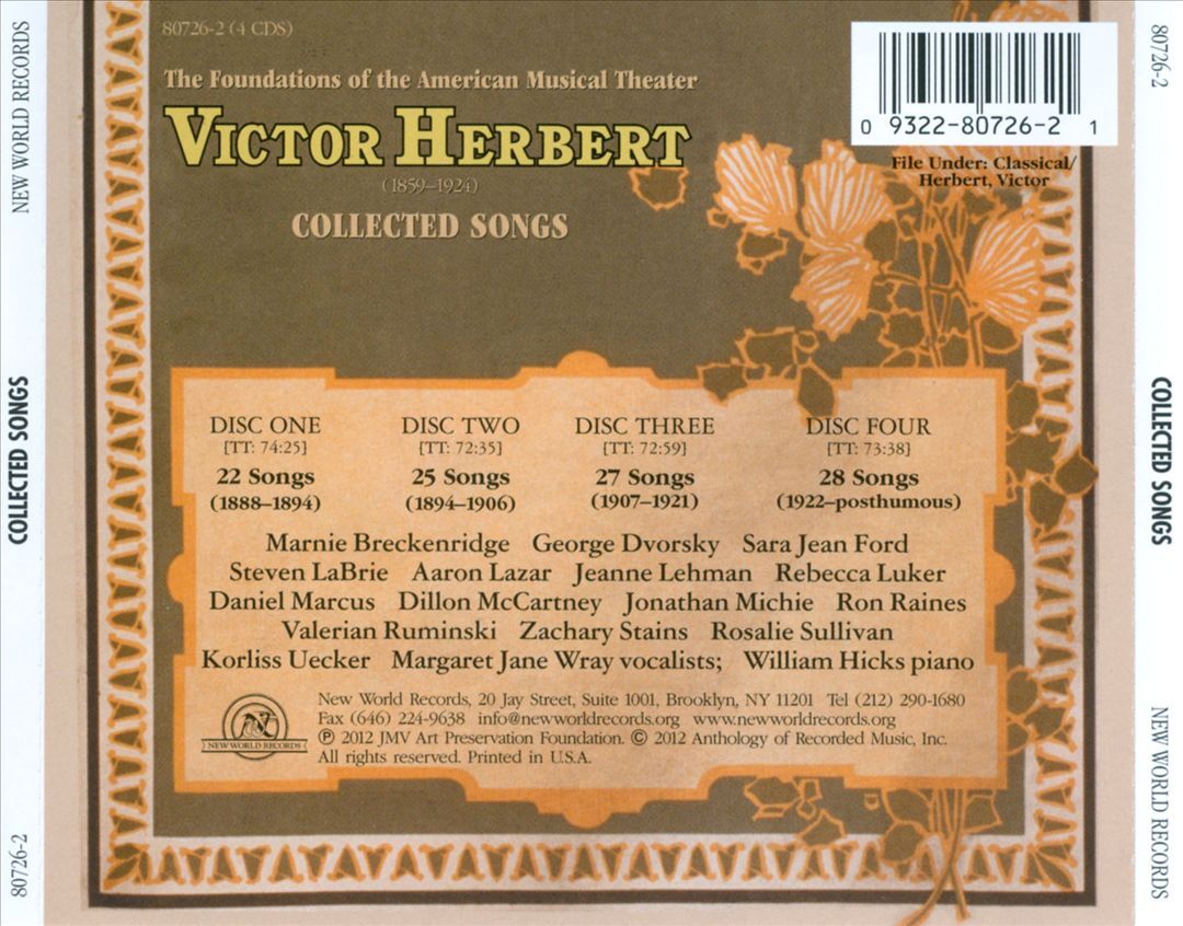 VICTOR HERBERT: COLLECTED SONGS NEW CD 93228072621 | eBay