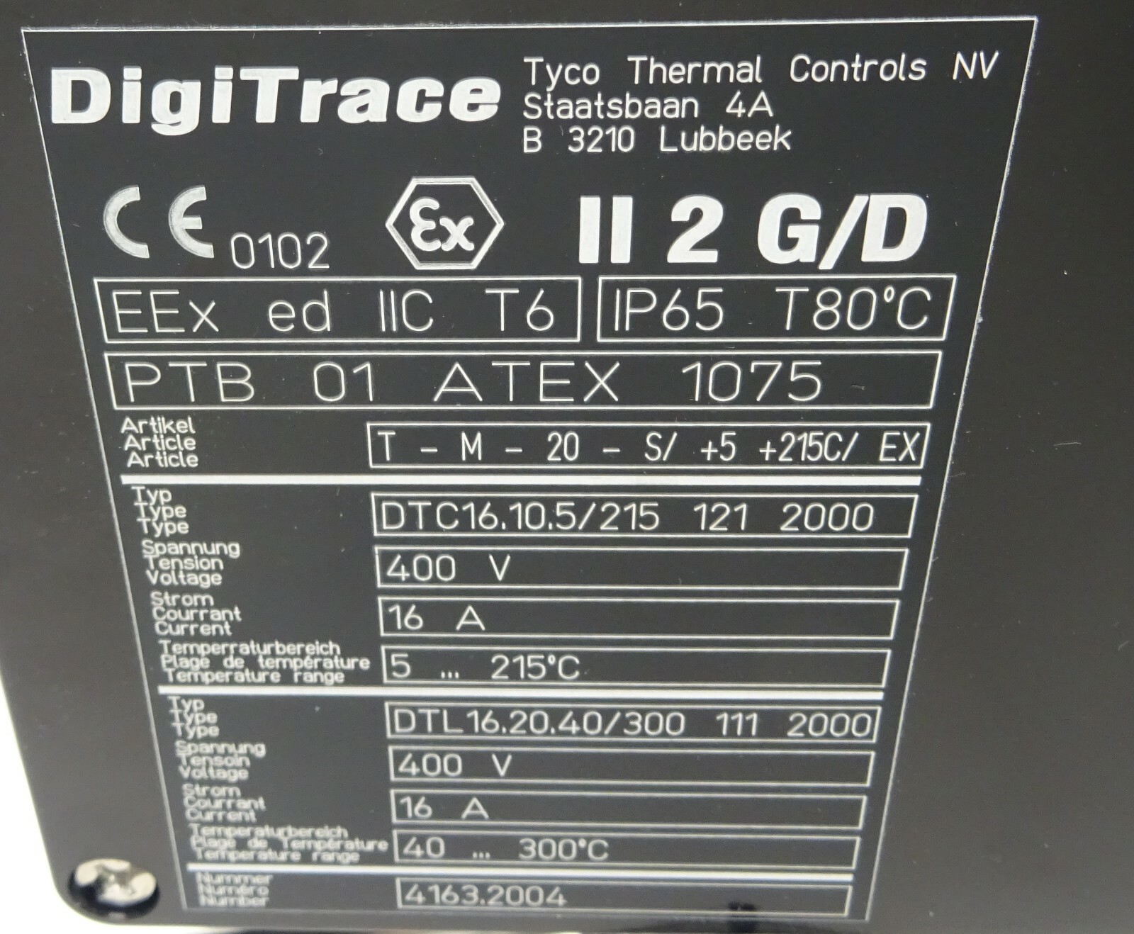 DigiTrace Thermostat T-M-20-S/+5+215C/EX Temperaturregler ...