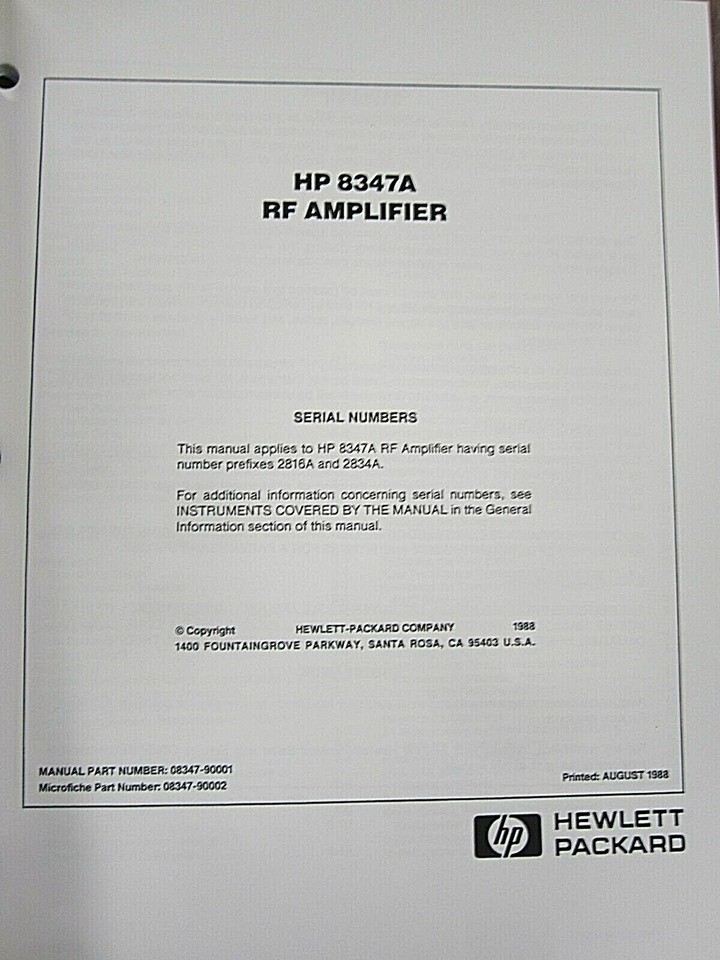 HP 8347A RF Amplifier Operating and Service Manual 08347-90001 | eBay