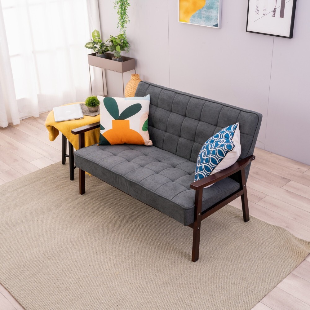 2 Seater Fabric Love Seat Sofa with Solid Wooden Frame Couch Settee ...