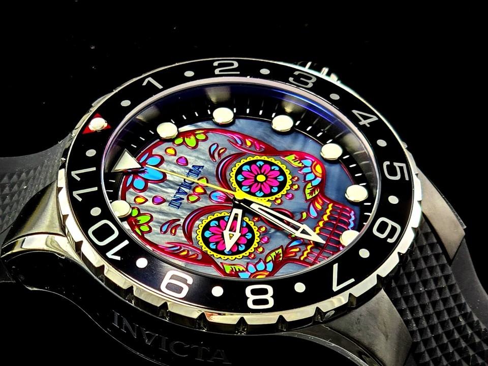 New Invicta Men's 50mm AVIATOR Dia De Los Muertos Quartz MOP Skull Dial ...