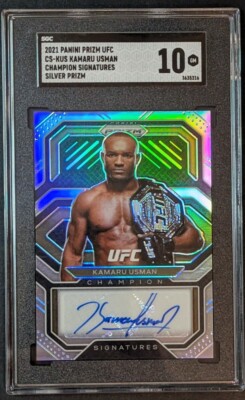 2021 Panini Prizm UFC Champion Signatures Kamaru Usman Auto Silver ...
