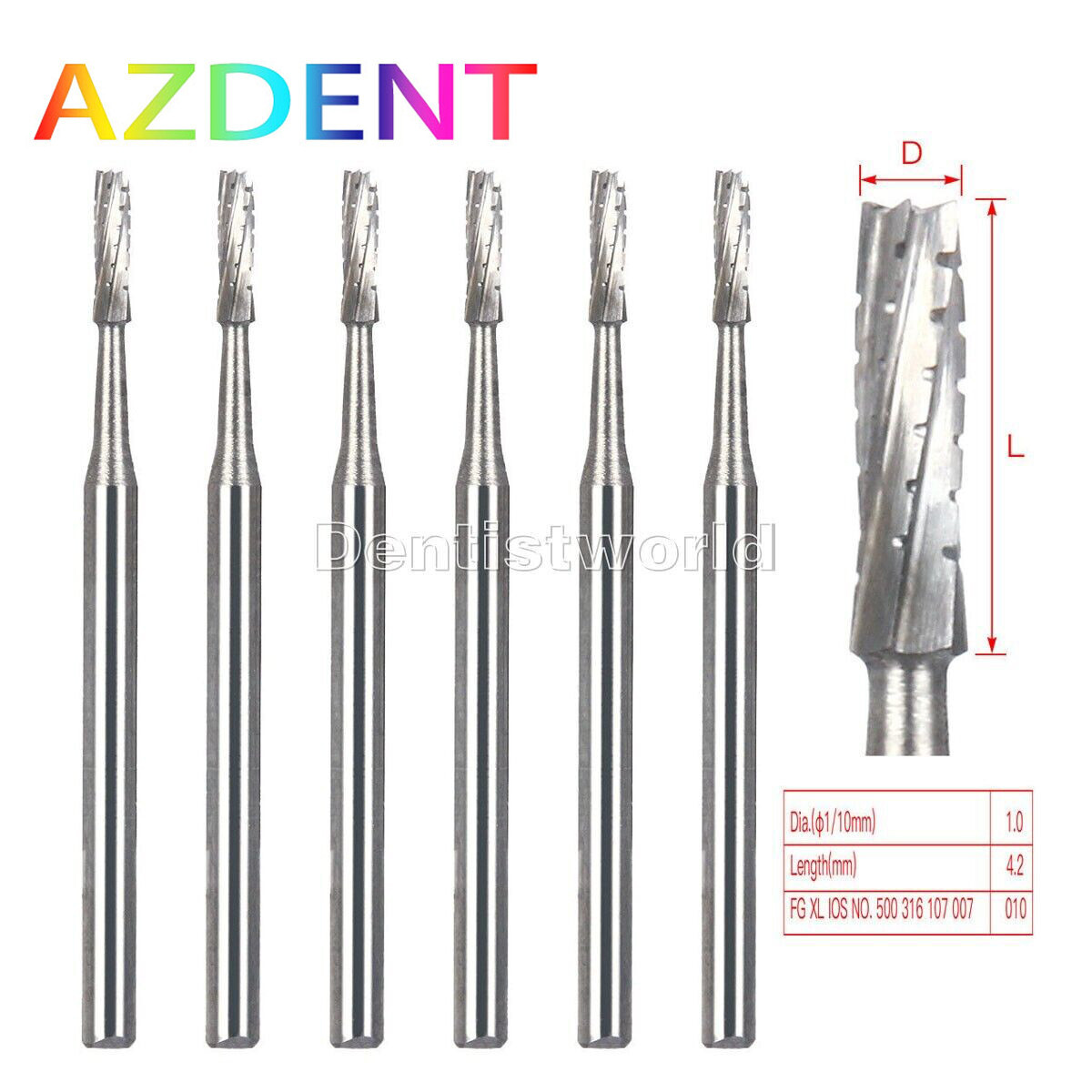 AZDENT 6X Dental Surgical Carbide Burs 25mm 557 FGOS Bone Cutting FG ...