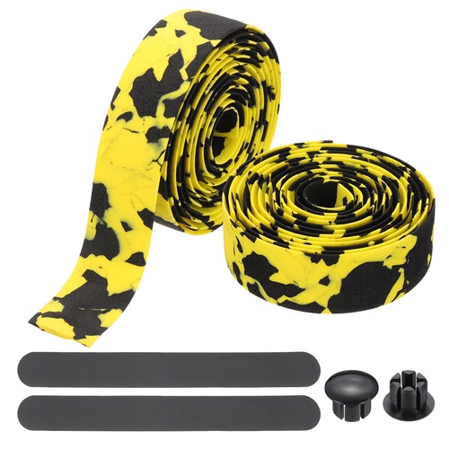 2 Rolls Bike Handlebar Tape with End Plugs for Road Bikes Black-Yellow ...
