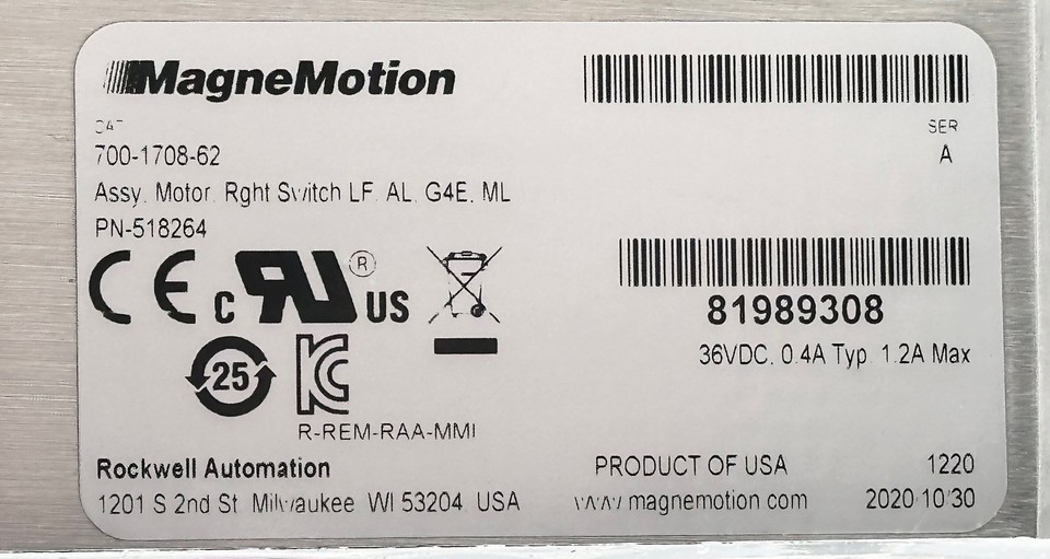 MagneMotion 700-1708-62 High Payload Right Switch PN-518264 | eBay