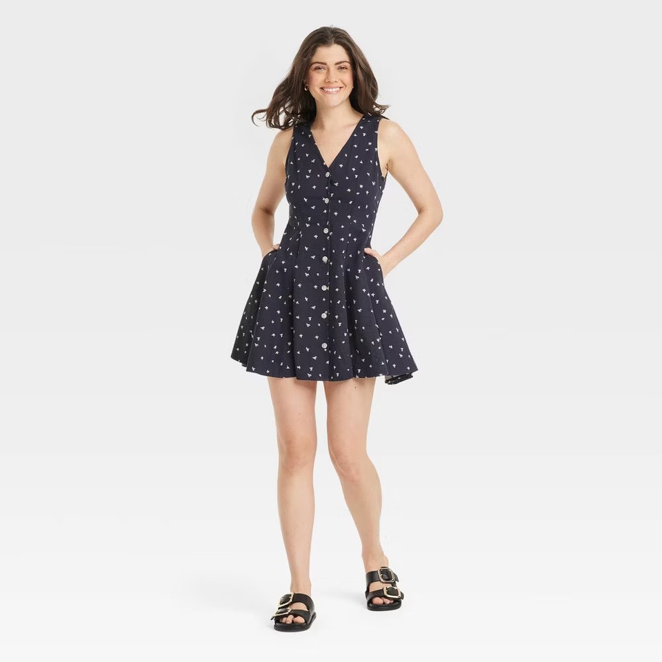 Women's Button-Front Godet Mini A-Line Dress - Universal Thread | eBay